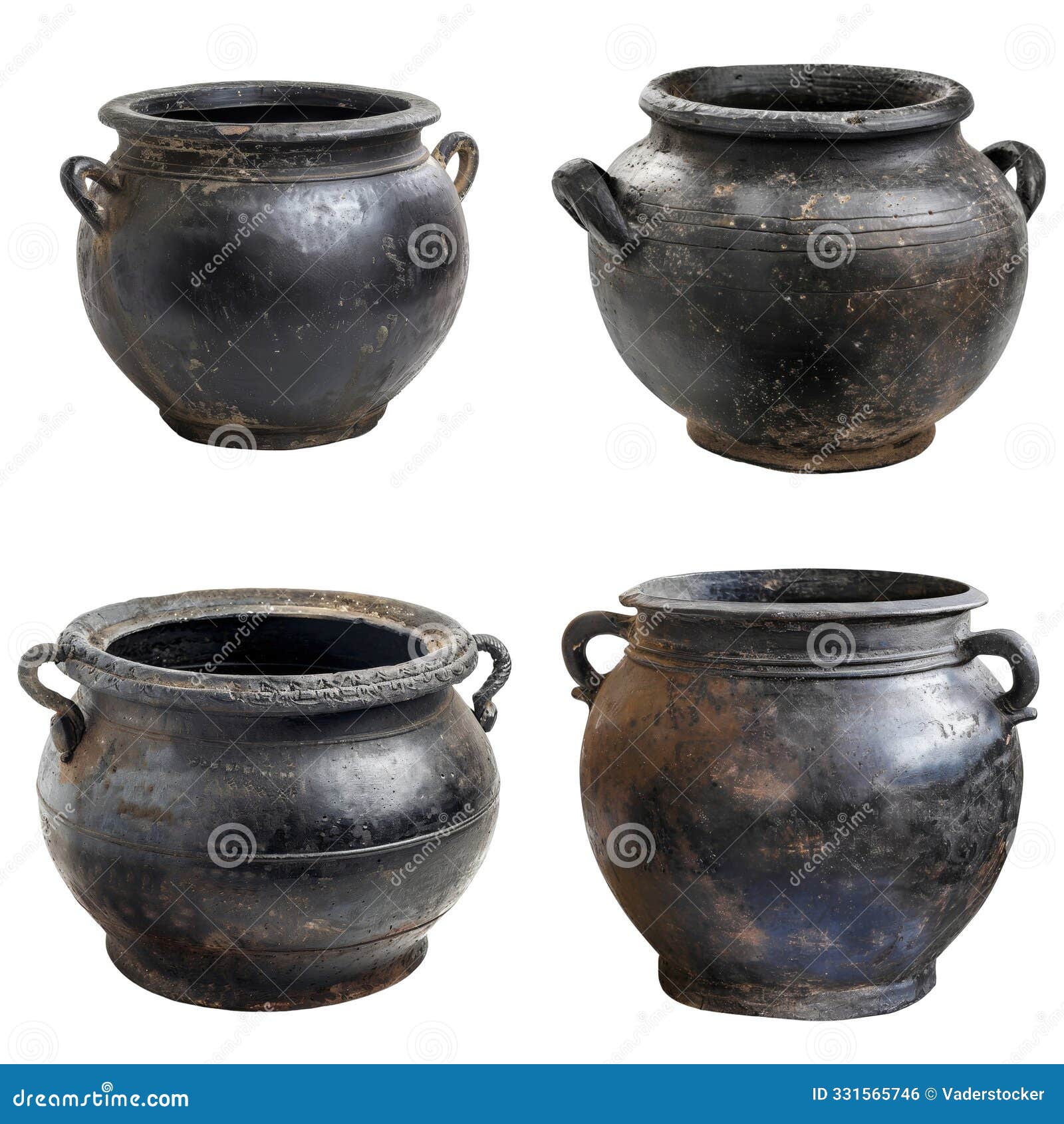 Four Ancient Black Clay Pots with Handles Stock Illustration ...