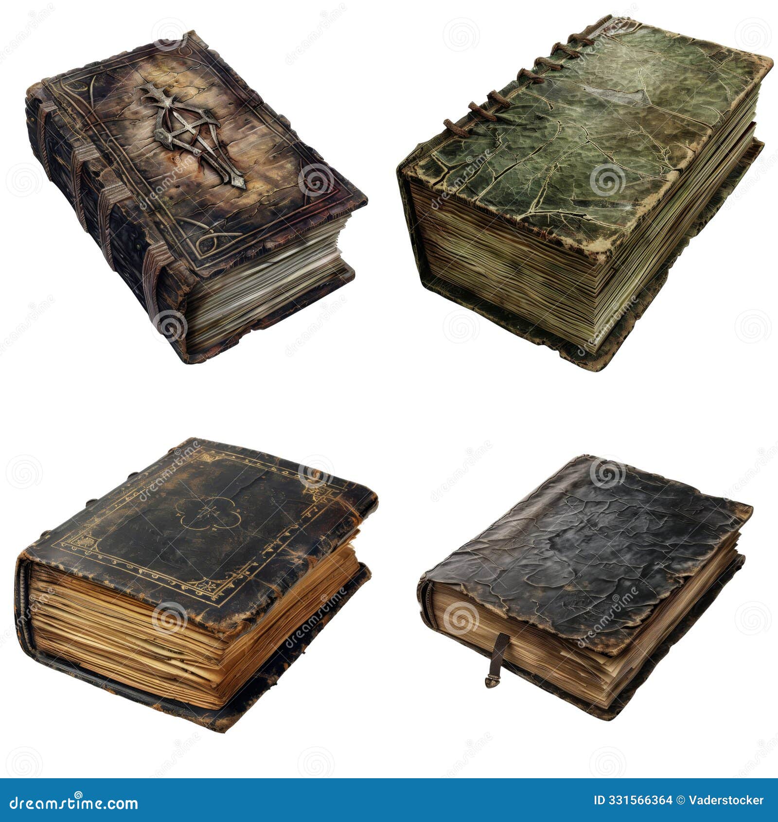 Four Ancient Books with Worn Leather Covers Stock Illustration ...