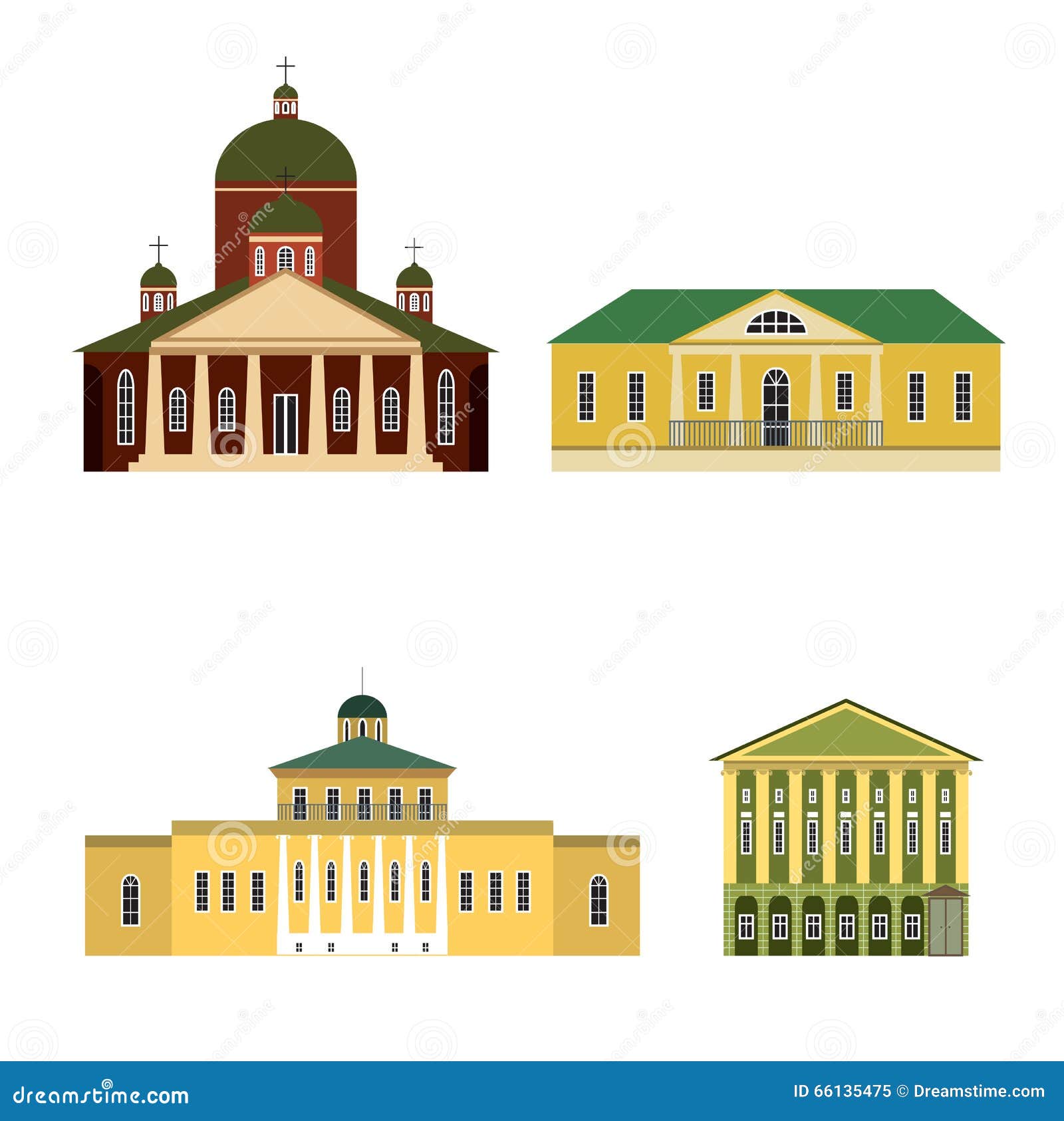 Four ancient buildings stock vector. Illustration of claret - 66135475