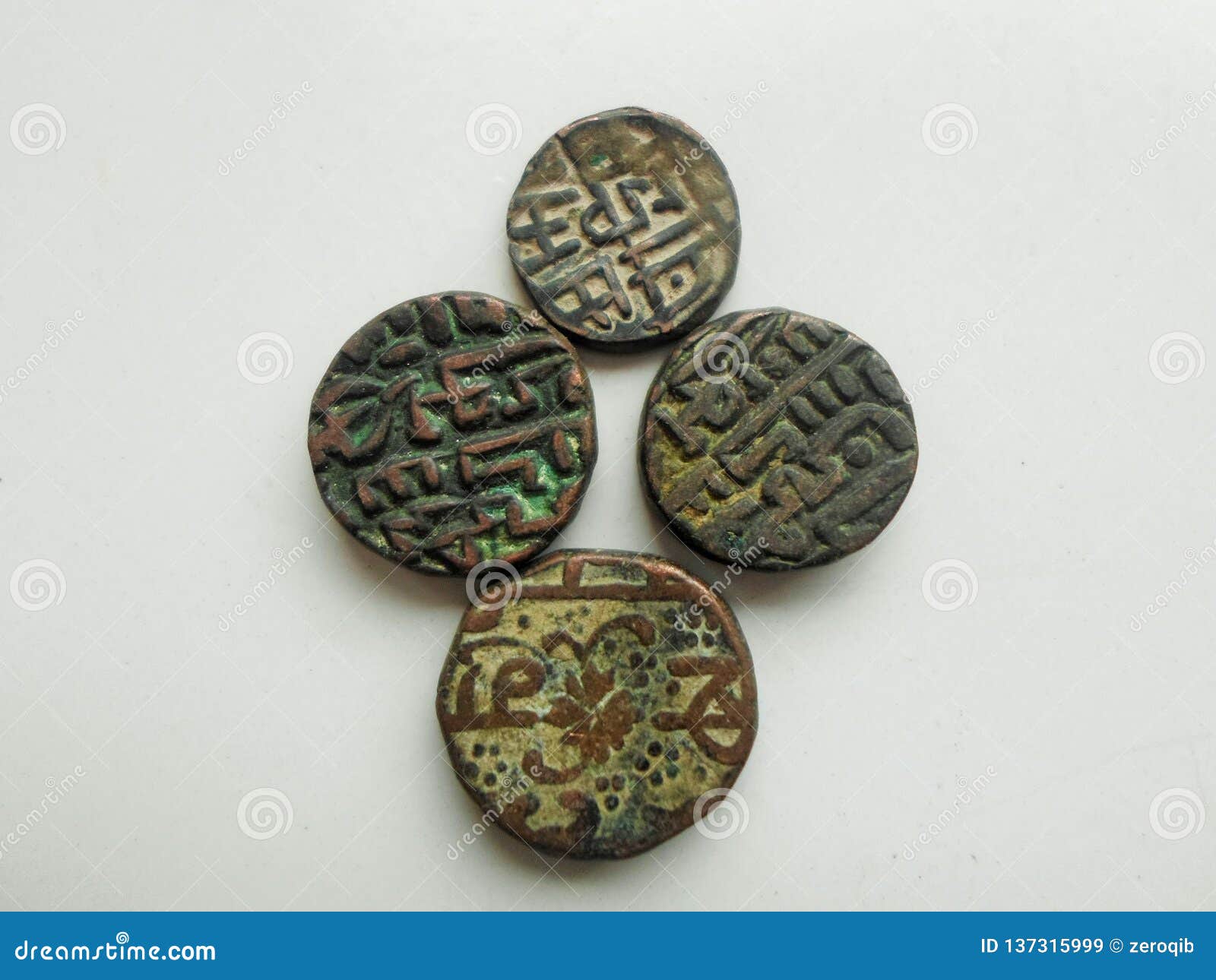 Four Ancient Coins on White Background Stock Image - Image of formso ...