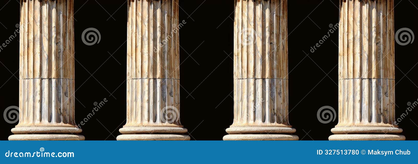 Four Ancient Fluted Marble Columns on Black Background, Classical ...
