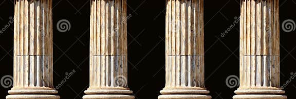 Four Ancient Fluted Marble Columns on Black Background, Classical ...