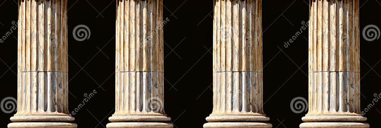 Four Ancient Fluted Marble Columns on Black Background, Classical ...