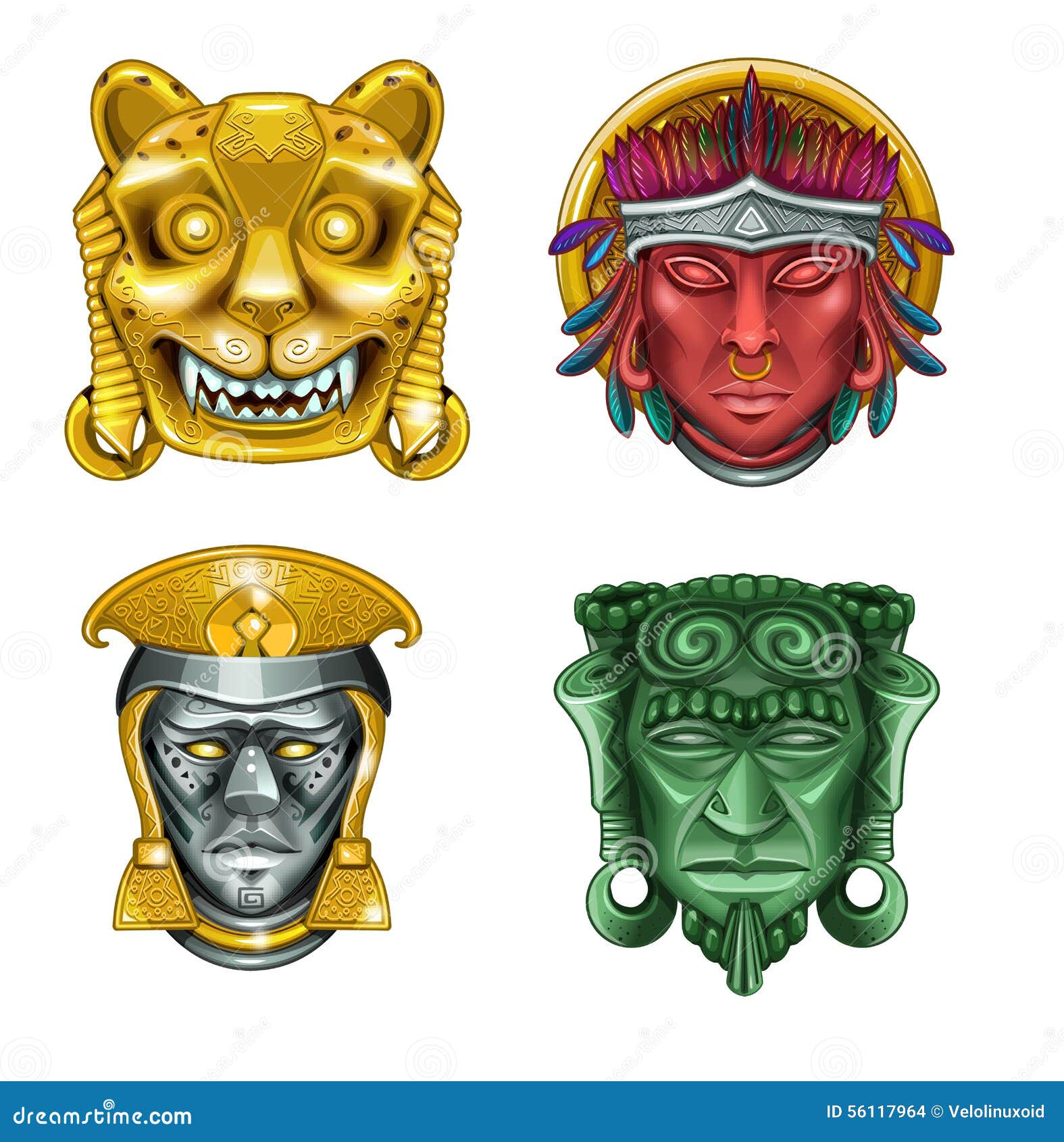 Four ancient masks stock illustration. Illustration of vizard - 56117964