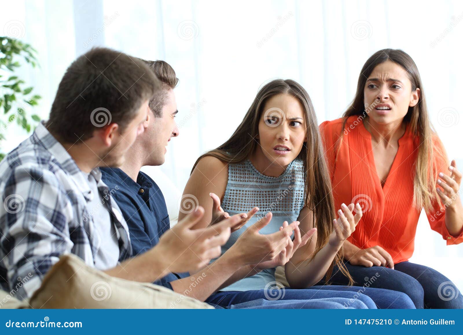 Four Angry Friends Fighting at Home Stock Photo - Image of girls ...