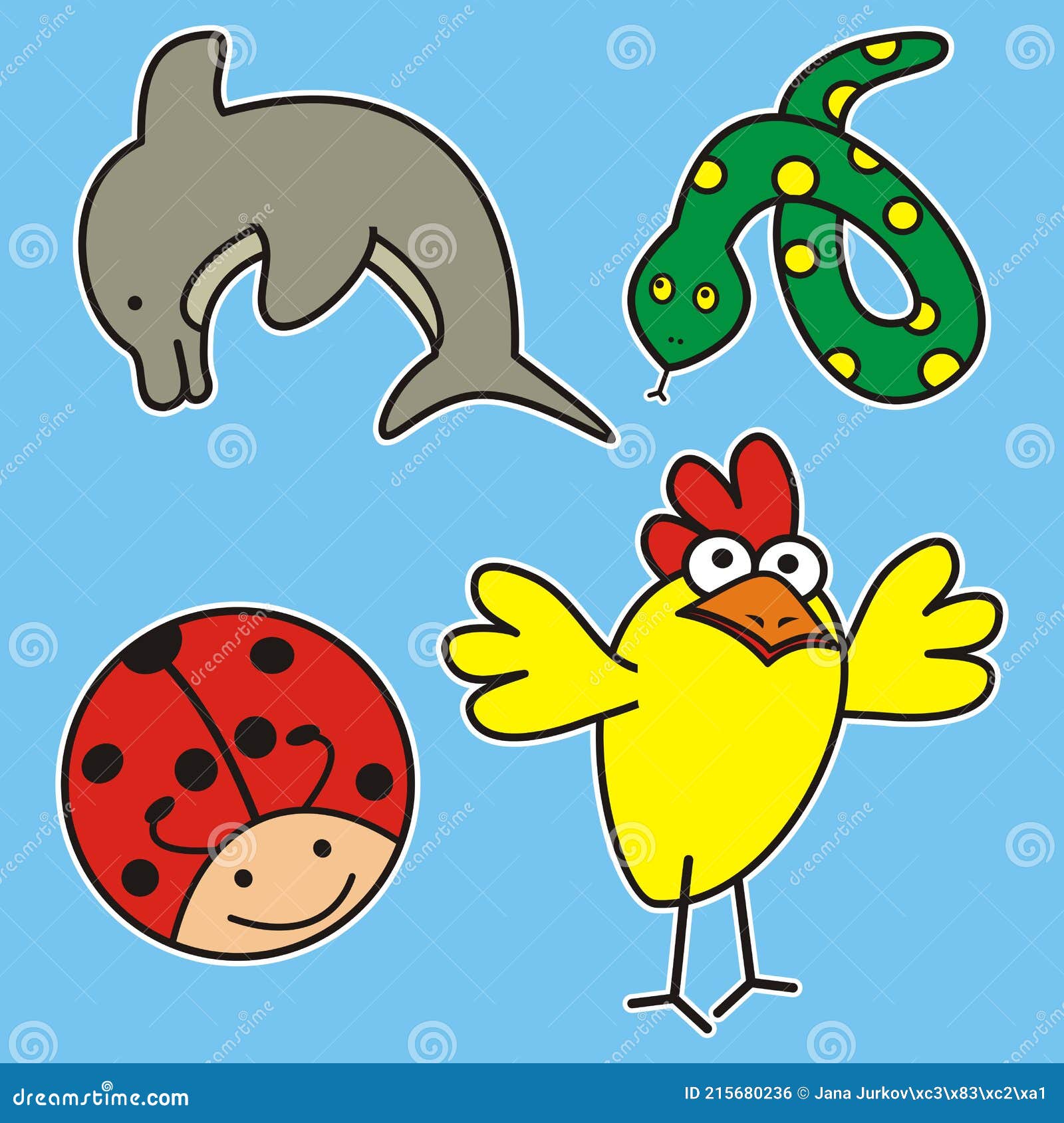 Four Animals on Blue Background, Set, Eps. Stock Vector - Illustration ...