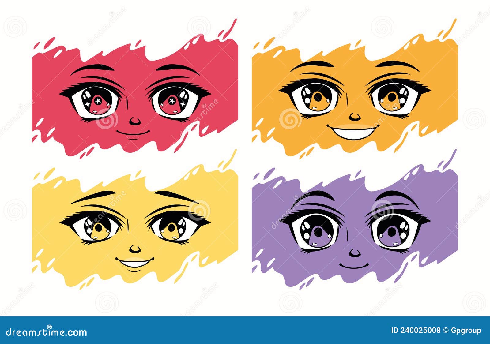Four anime emotions faces stock vector. Illustration of woman - 240025008