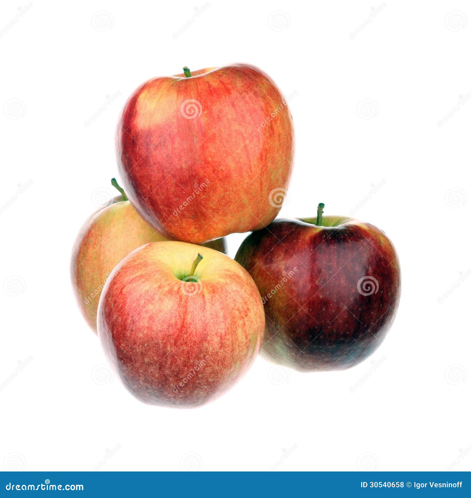 Four Red Apples In A White Ceramic Bowl On A White And Uniform ...