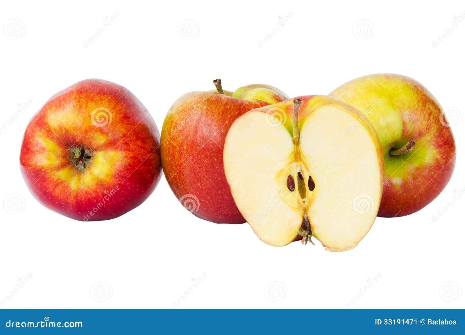 Four Red Apples In A White Ceramic Bowl On A White And Uniform ...