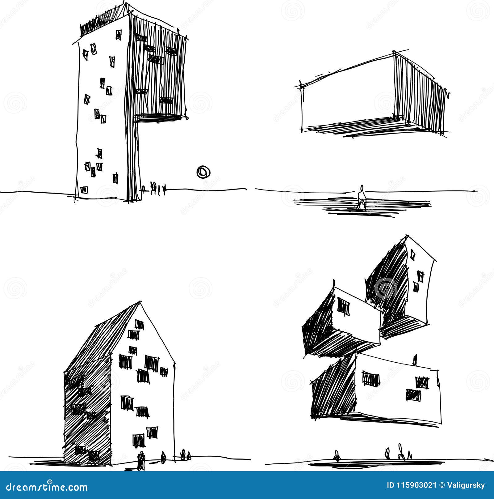 Four Architectural Sketches of a Modern Abstract Architecture Stock ...