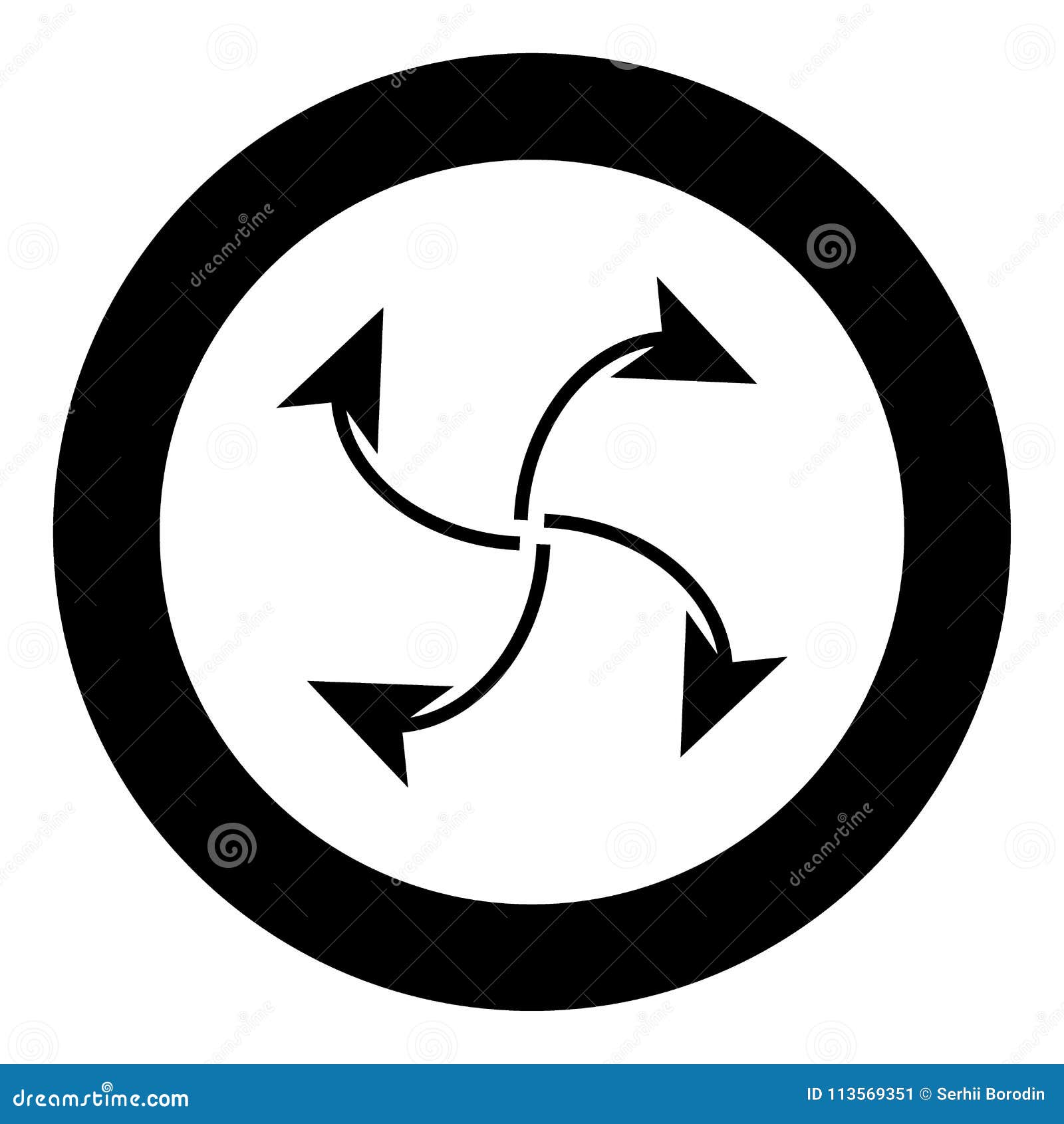 Four Arrows in Loop from Center Black Icon in Circle Stock Vector ...