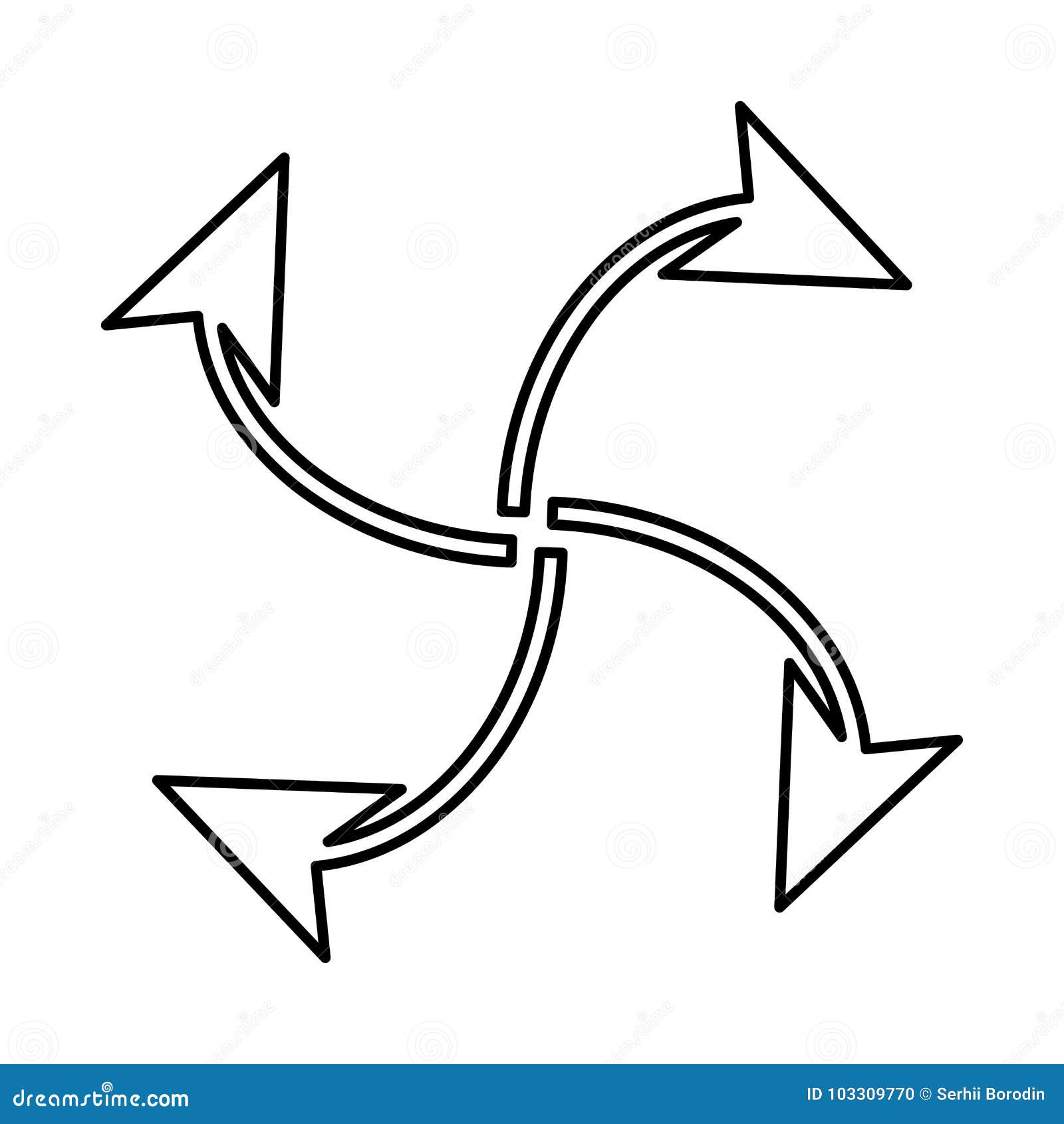 Four Arrows in Loop from Center Black Icon . Stock Vector ...