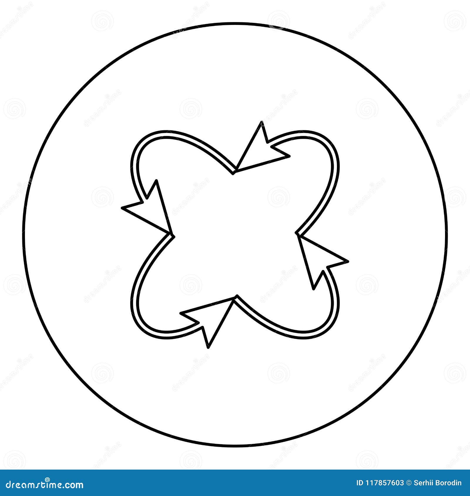 Four Arrows in Loop in and from Center Black Icon Outline in Circle ...