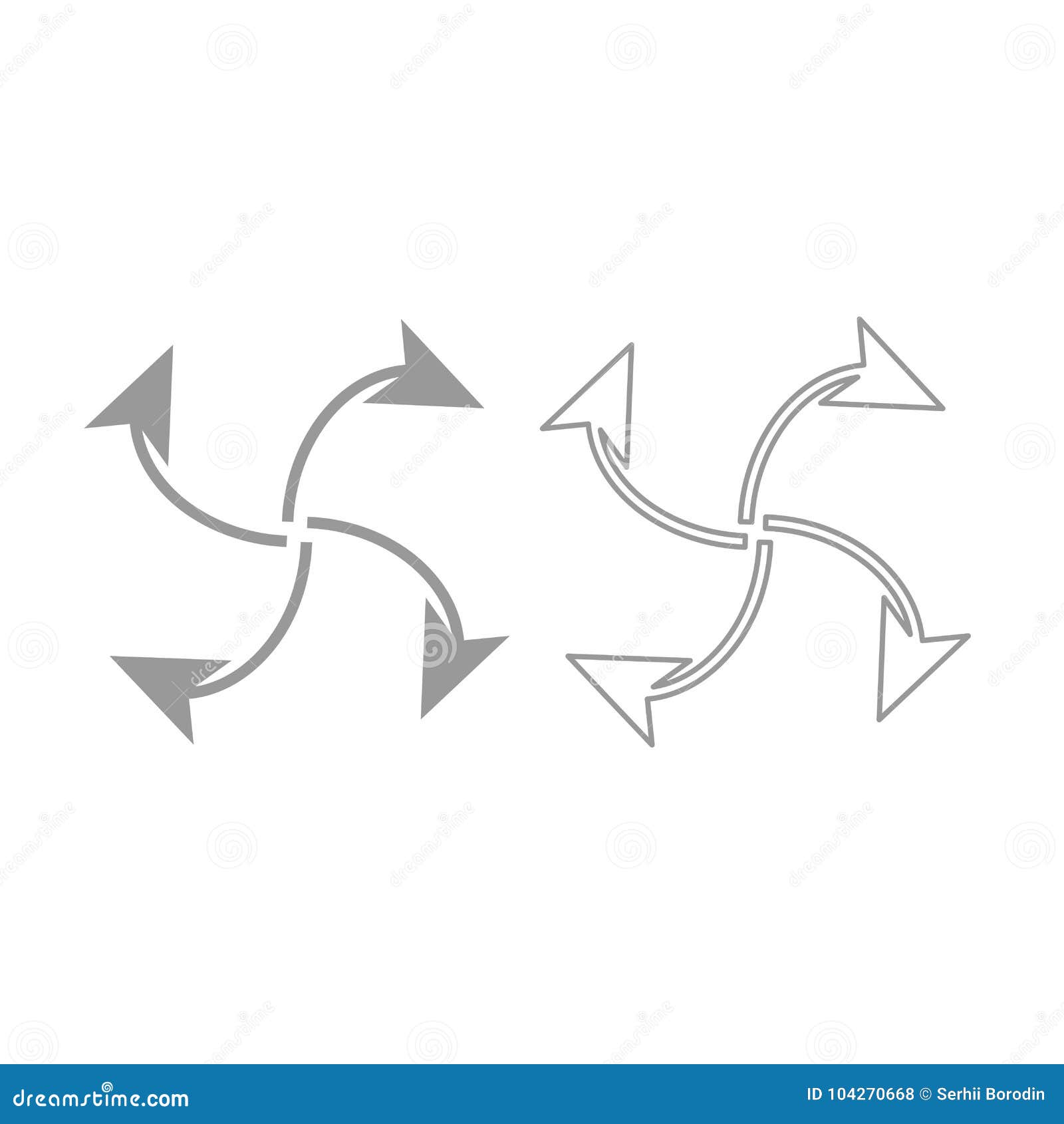 Four Arrows in Loop from Center Icon. Grey Set . Stock Vector ...