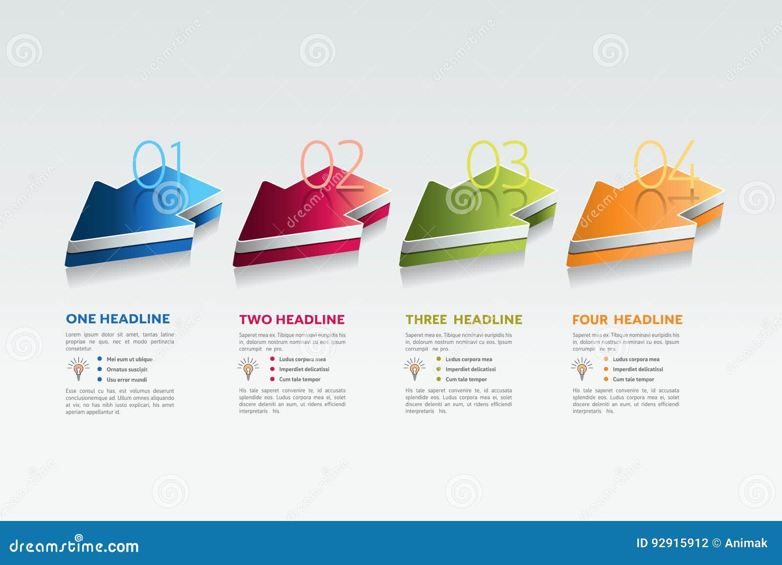 Four Arrows. 4 Steps Diagram, Elements, Charts, Infographics. Vector ...