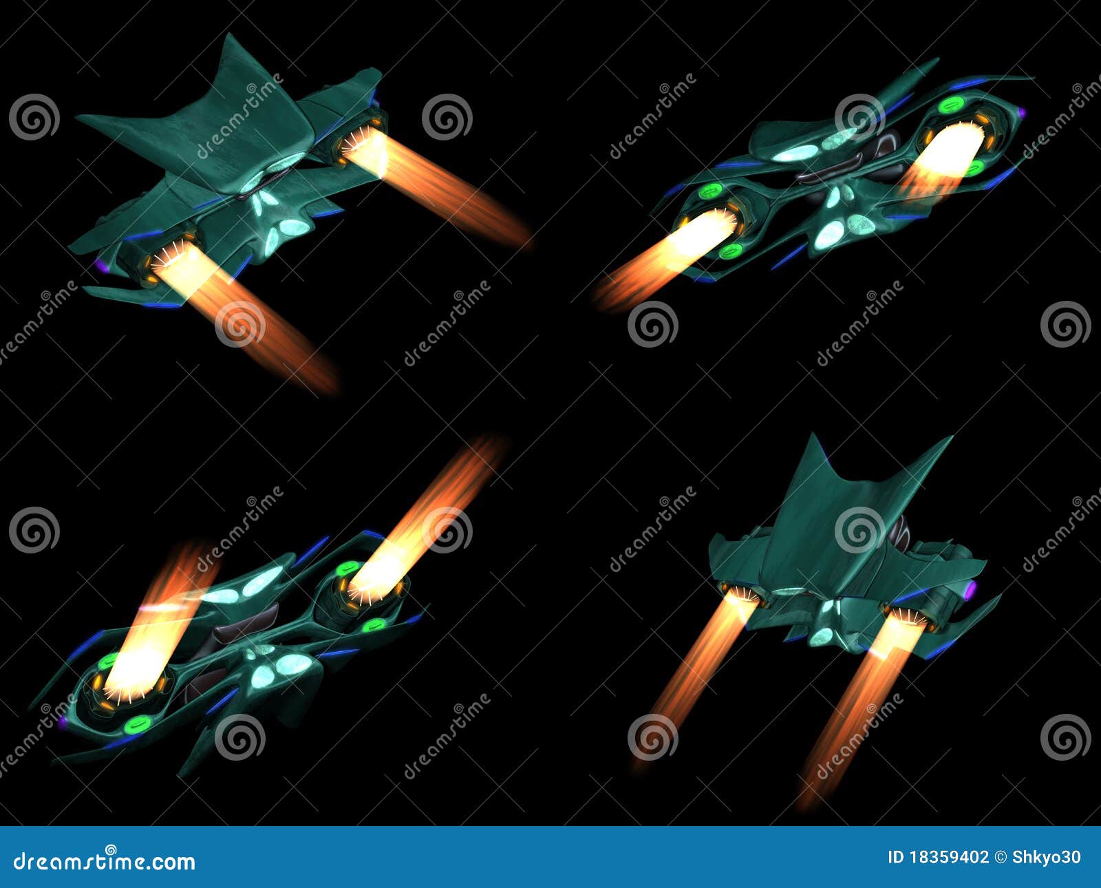 Four Back Views of an Alien Space Ship Stock Illustration ...