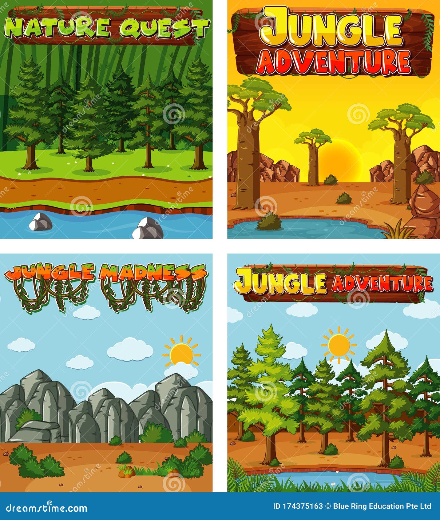 Four Background Designs with Nature Theme Stock Vector - Illustration ...