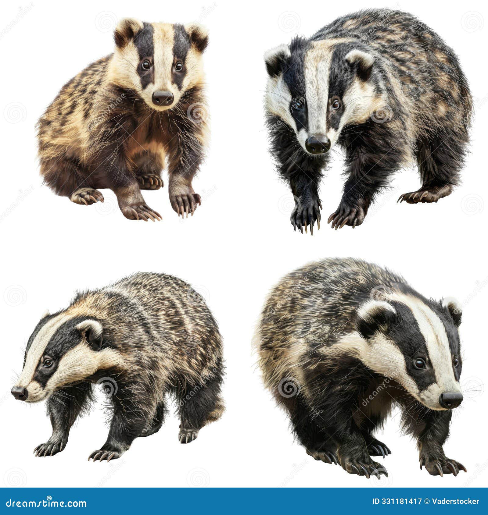 Four Badgers in Various Poses Stock Illustration - Illustration of ...