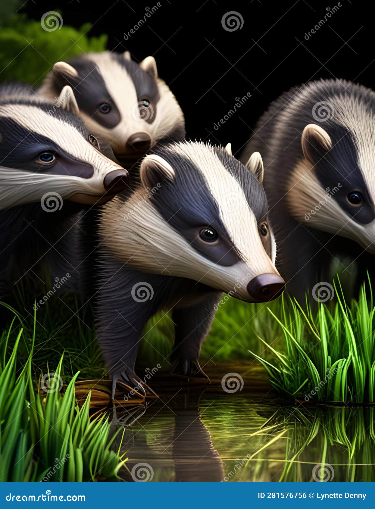 A Set of Badgers Exploring a River Stock Illustration - Illustration of ...
