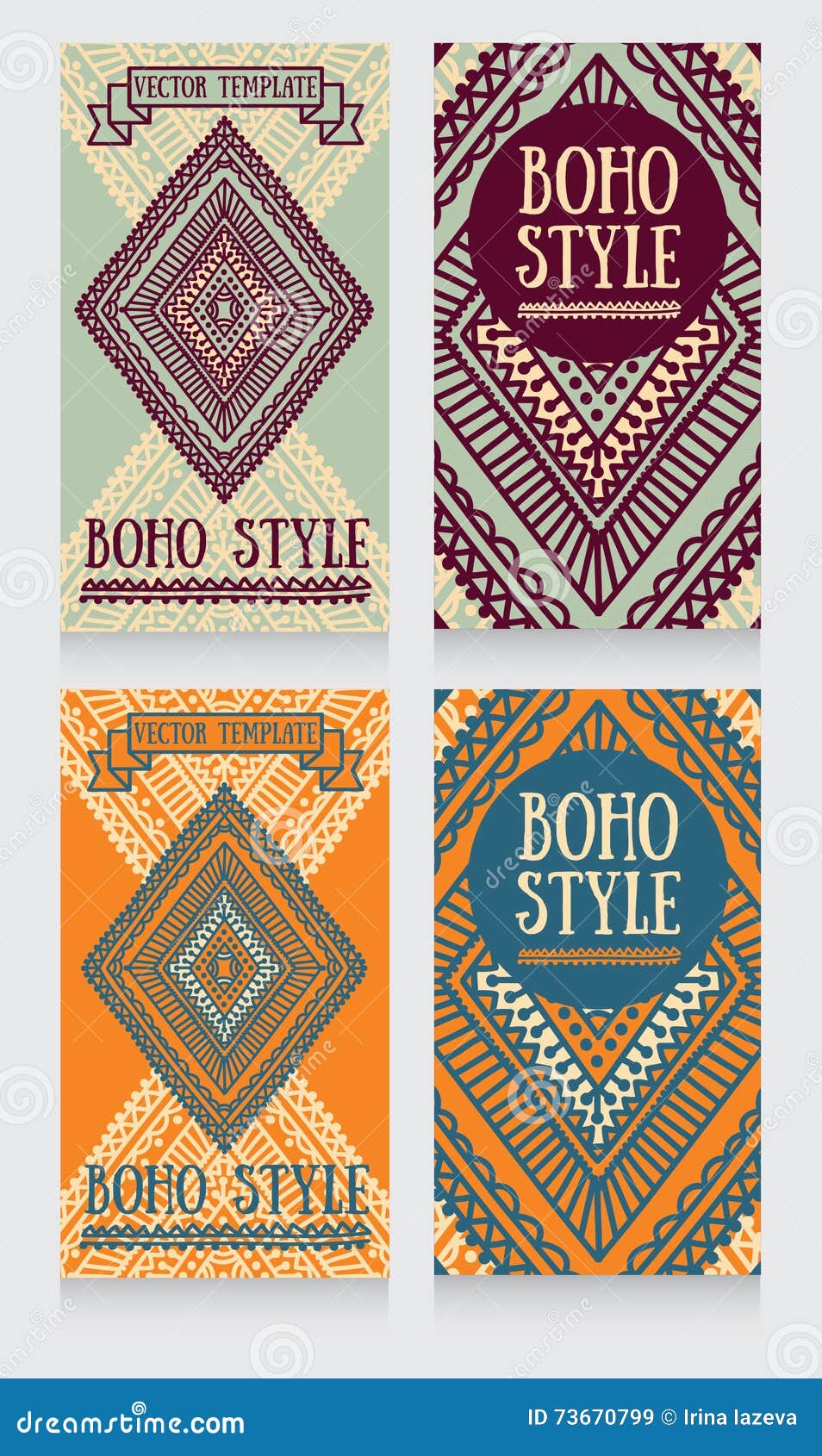 Four banners in boho style stock vector. Illustration of boho - 73670799