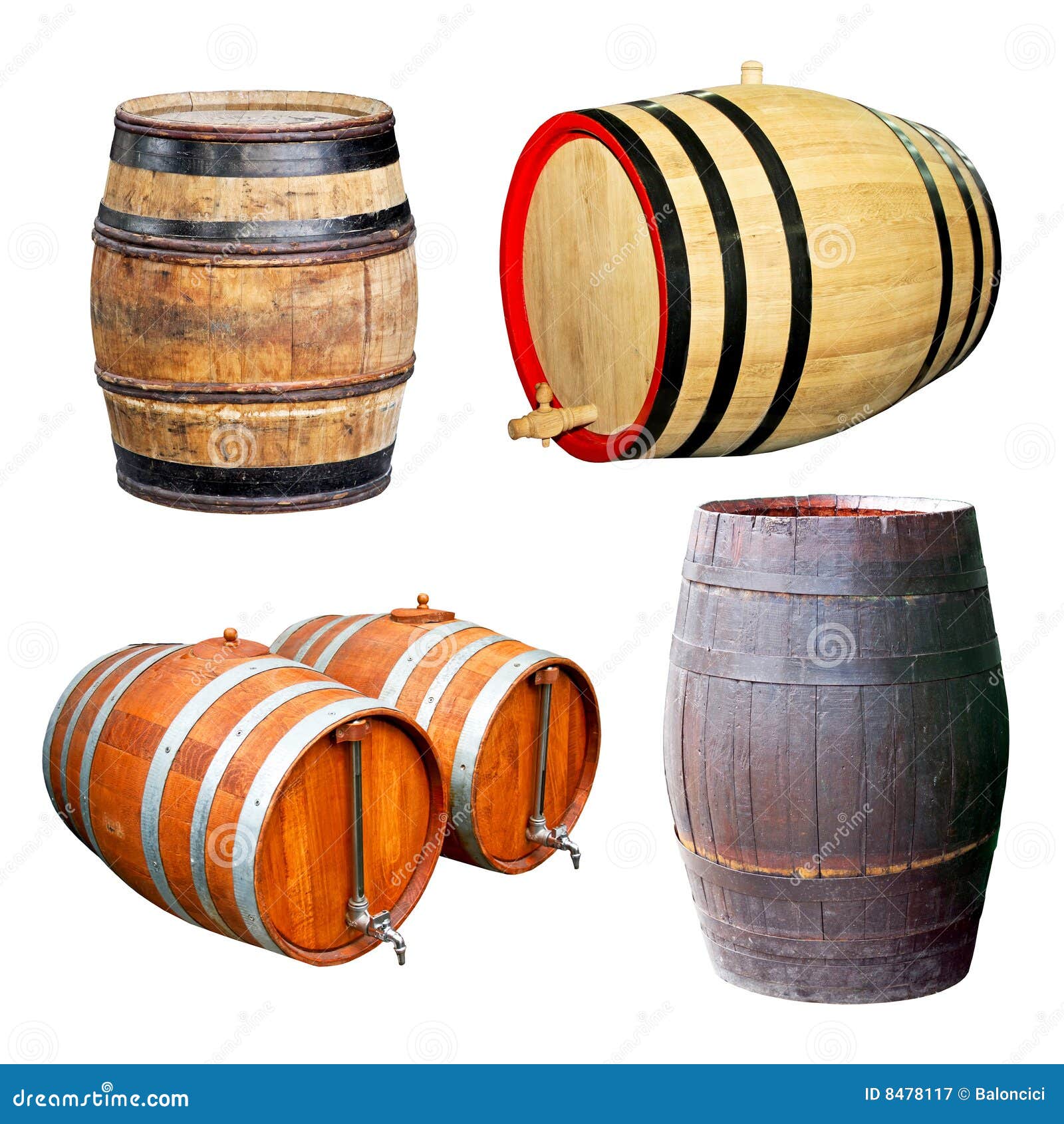 Four Red Barrels Of 200 Liters For Liquid. Barrels Stand On A Pallet ...