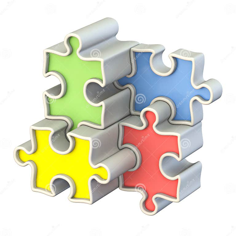Four Basic Color Jigsaw Puzzle 3D Stock Illustration - Illustration of ...