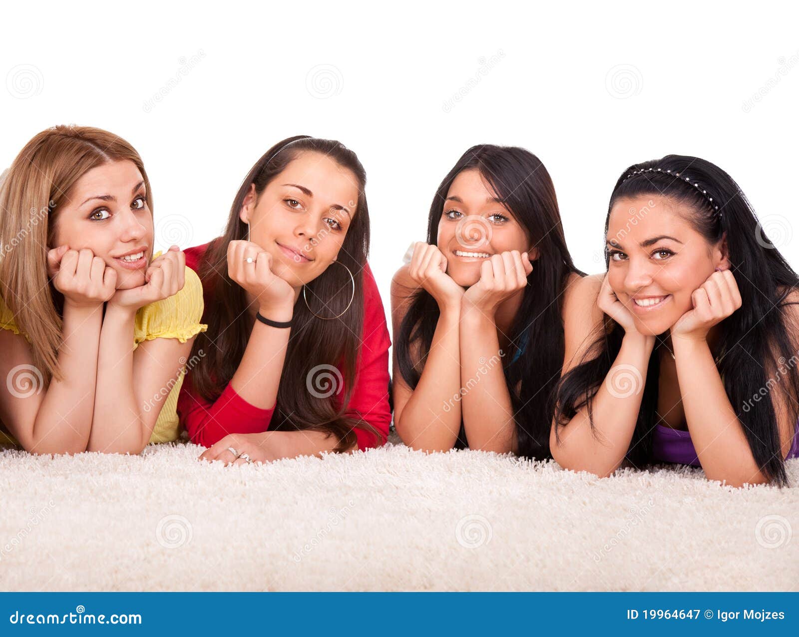 Four Beautiful Girls on the Floor Stock Image - Image of creative ...