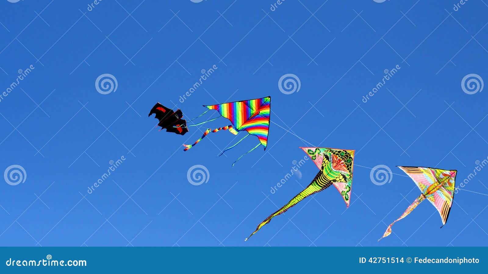 Four Beautiful Kites Flying in the Sky Stock Photo - Image of play ...