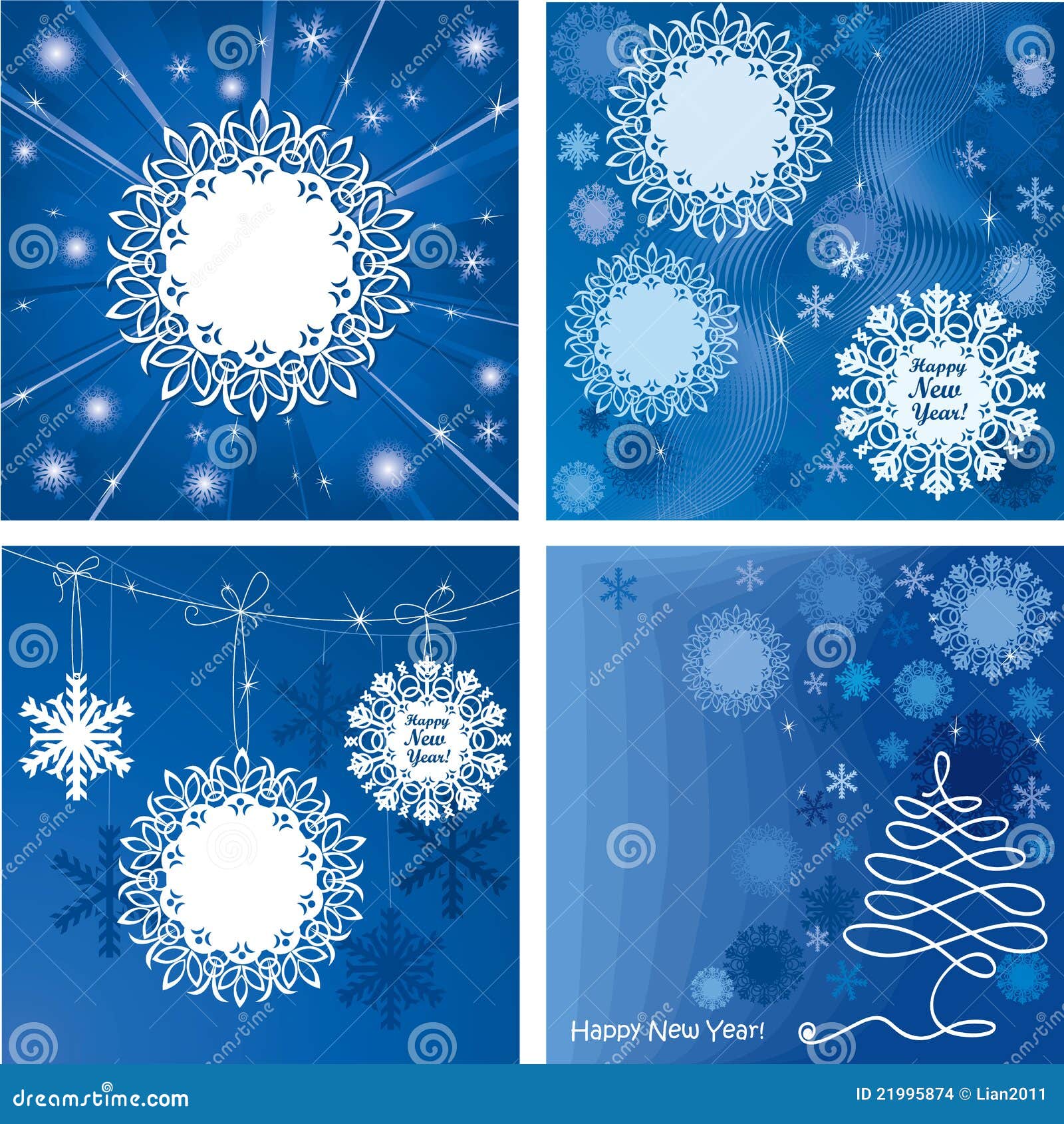 Four Beautiful New Year Gift Cards Stock Vector - Illustration of card ...