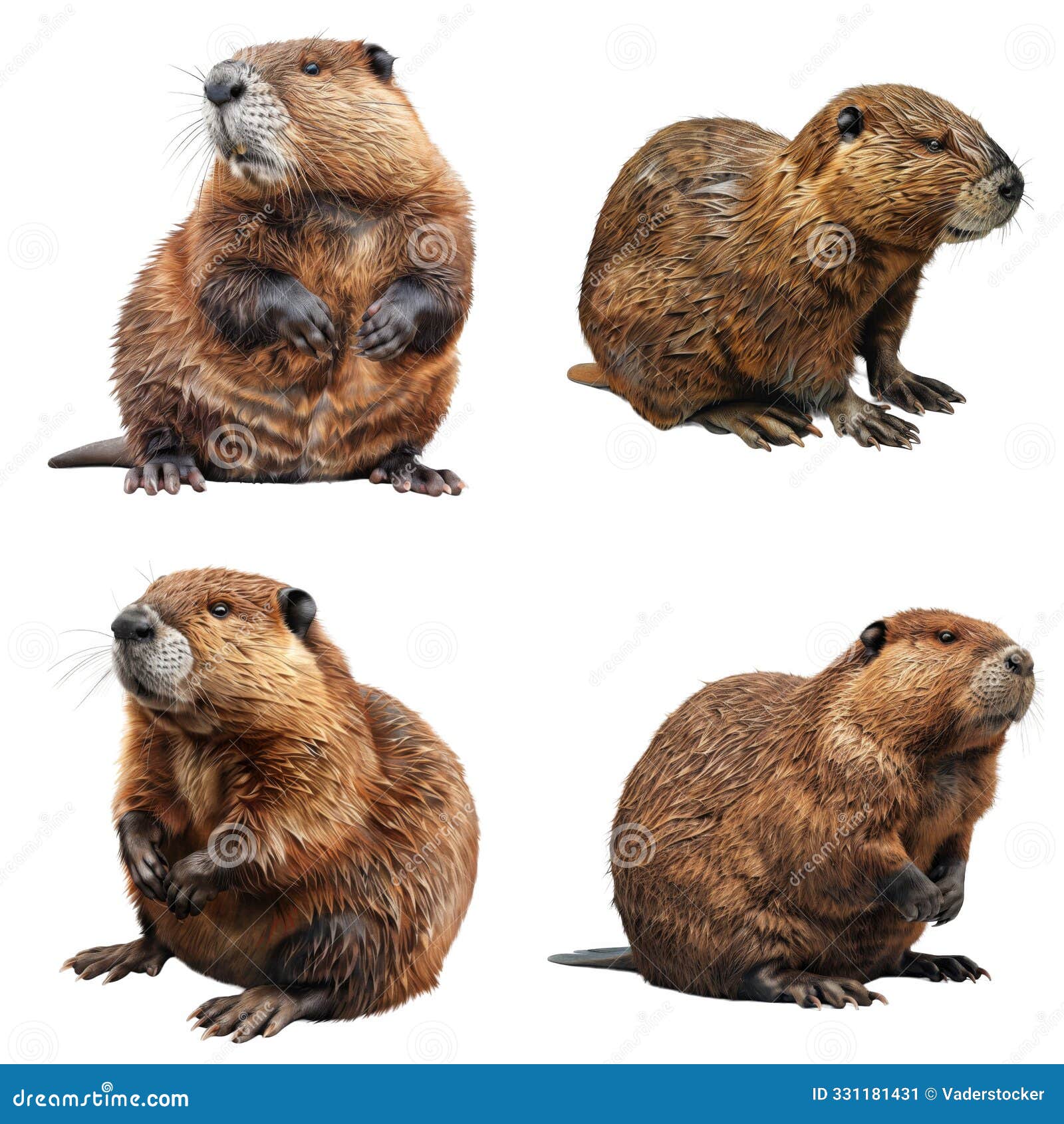 Four Beavers in Various Poses Stock Illustration - Illustration of ...