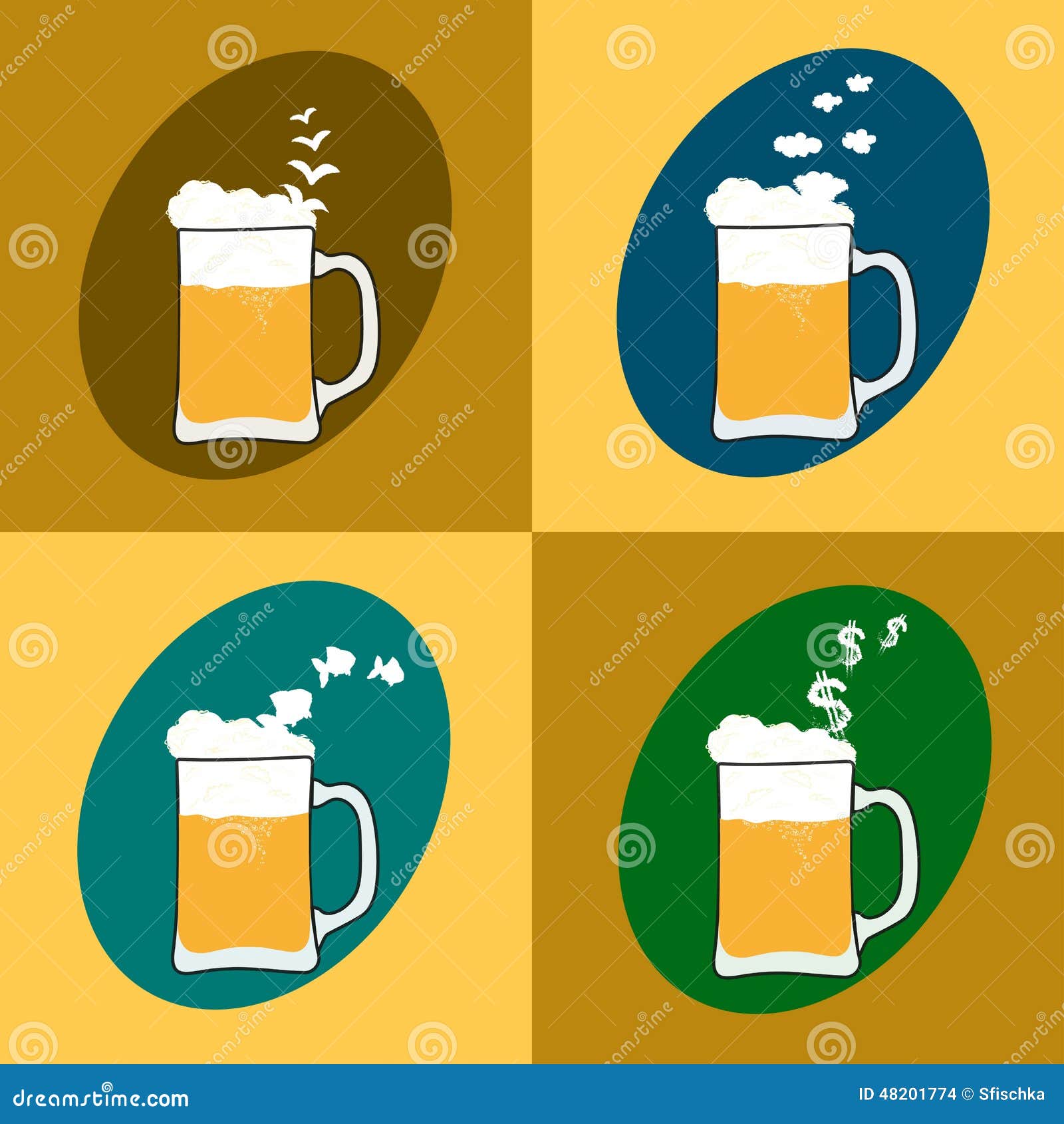 Four beers stock vector. Illustration of froth, clouds - 48201774
