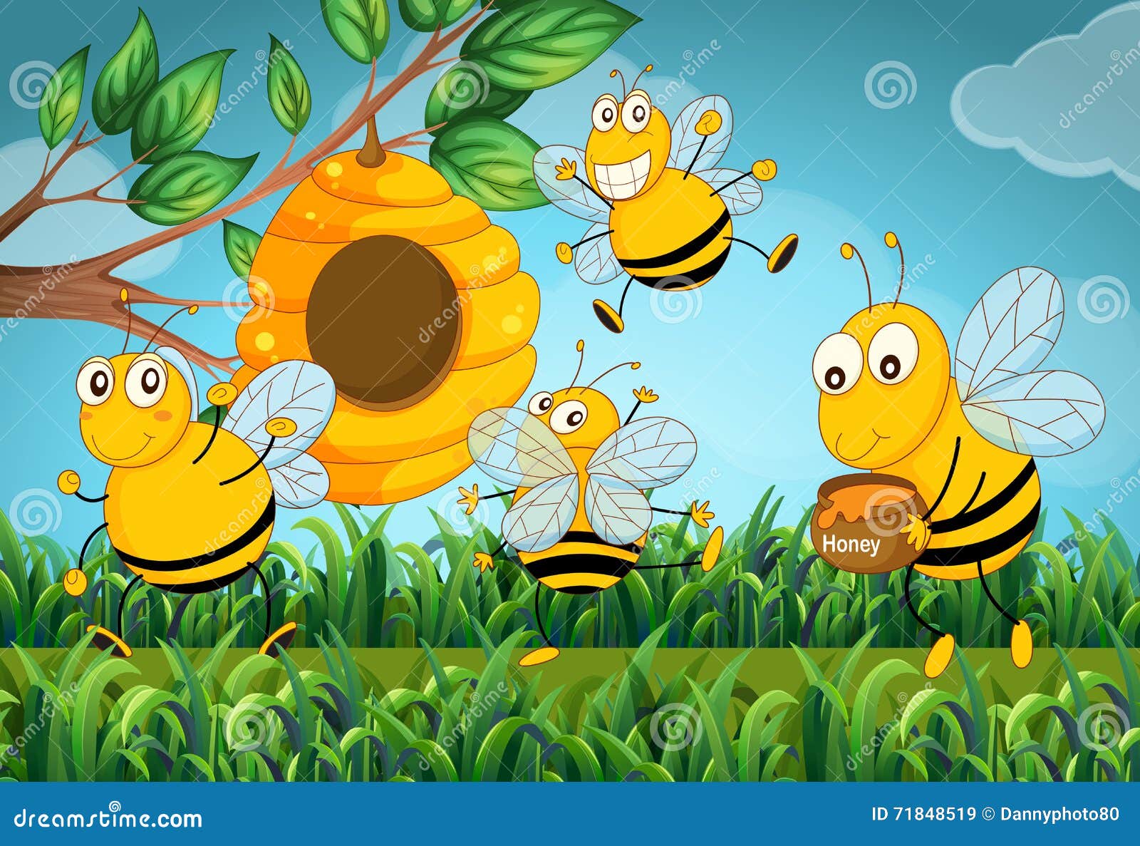 Four Bees Flying Around the Beehive Stock Vector - Illustration of ...
