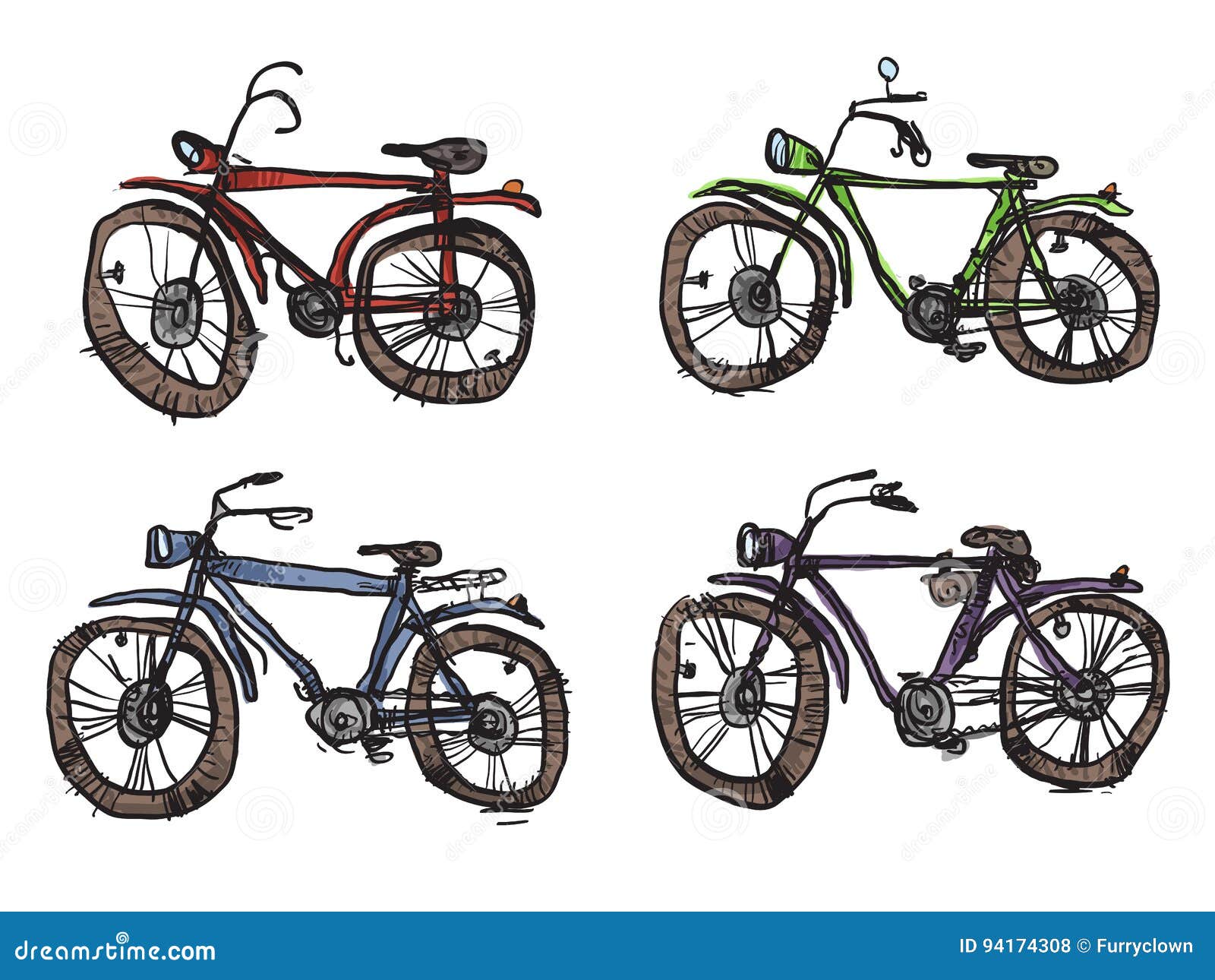 Four Bicycles, a Primitive Style Stock Vector - Illustration of ...
