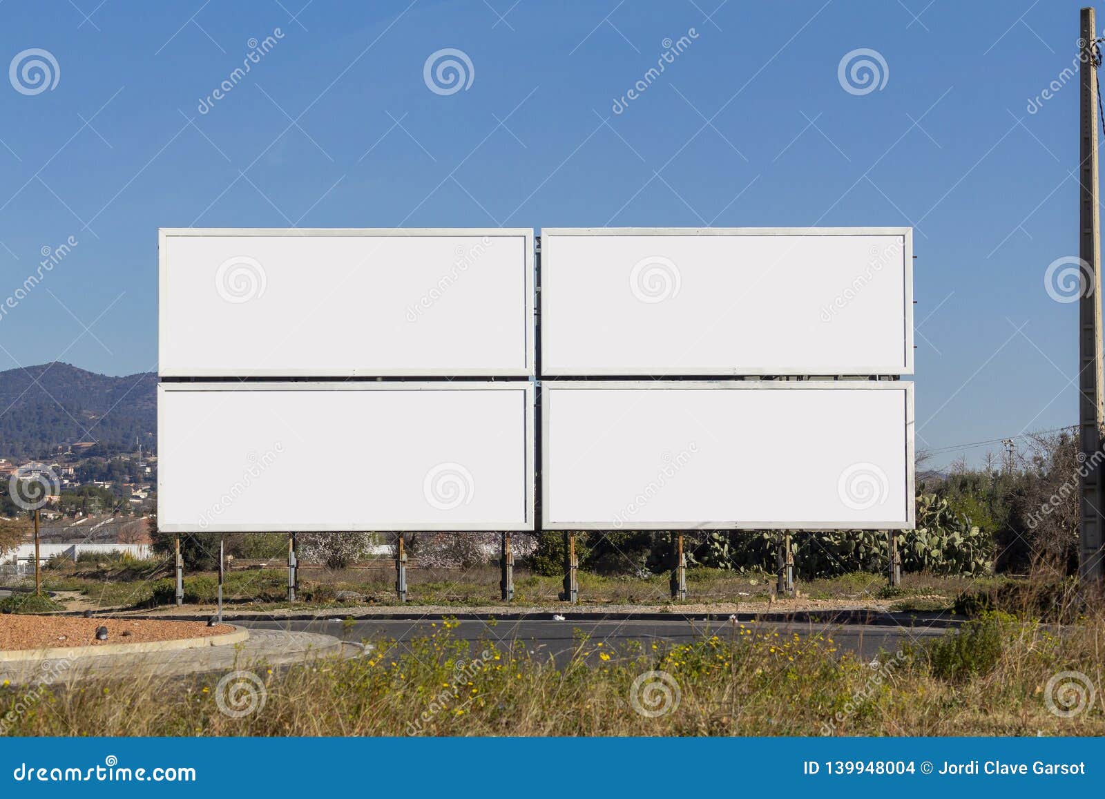 Four big blank billboards stock photo. Image of advertisement - 139948004