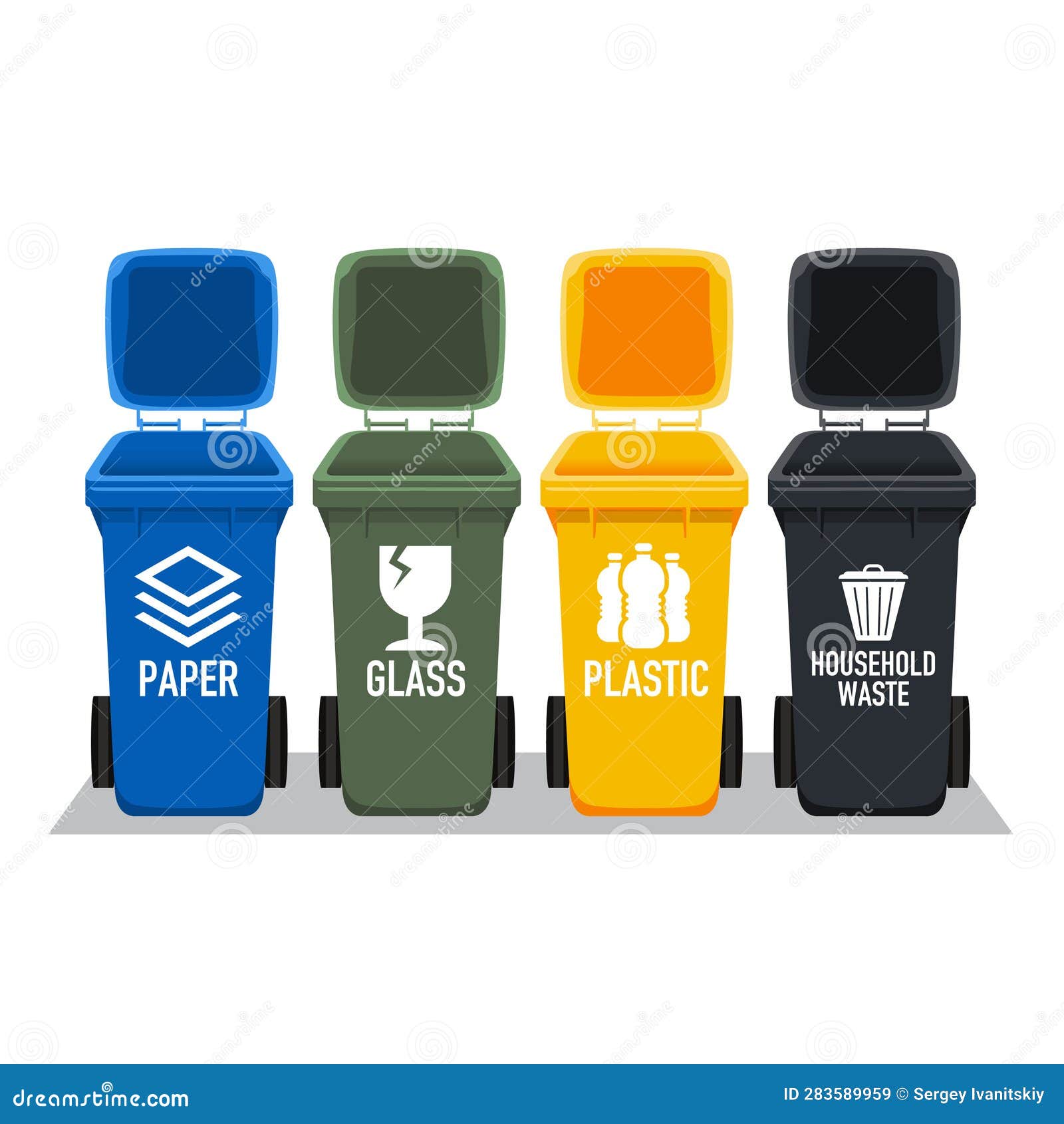Four Bins for Different Types of Waste. Stock Vector - Illustration of ...