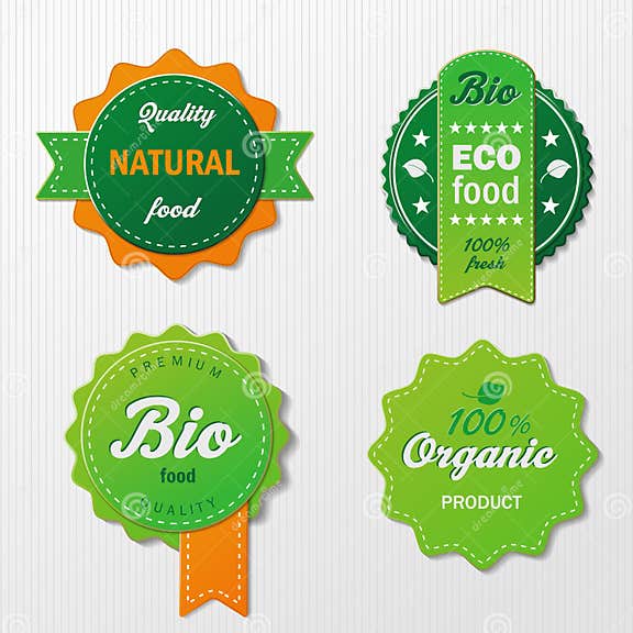 Four Biofood Labels with Text Stock Vector - Illustration of page ...