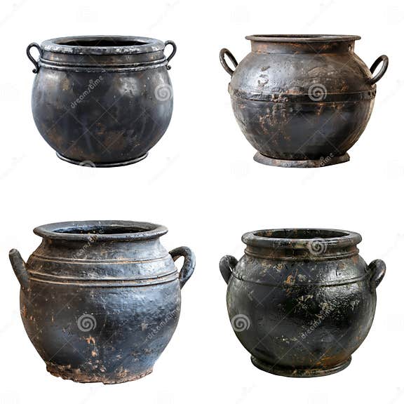 Four Black Ceramic Pots with Handles Stock Illustration - Illustration ...