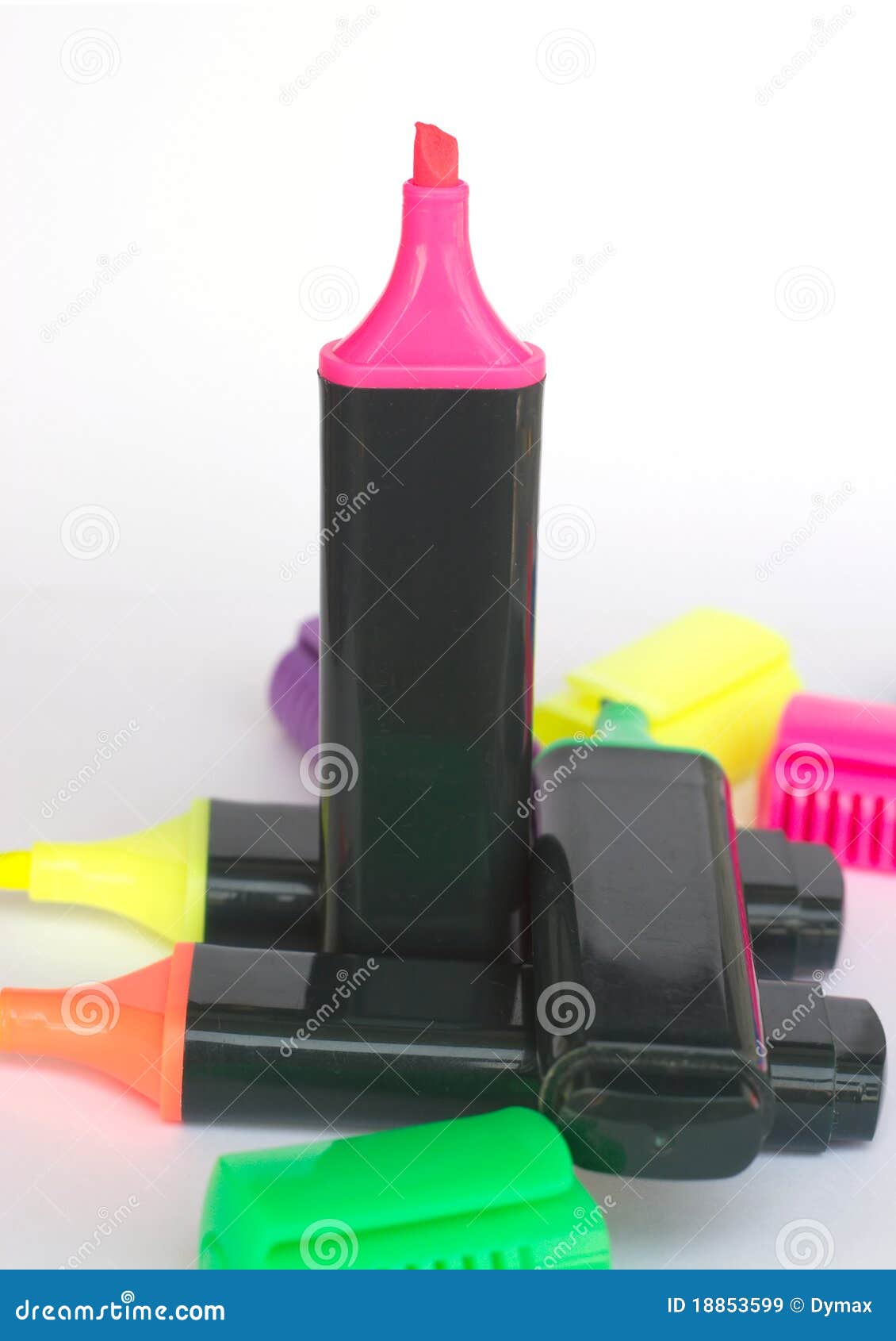 Four Black Color Markers with Open Caps Stock Image - Image of violet ...