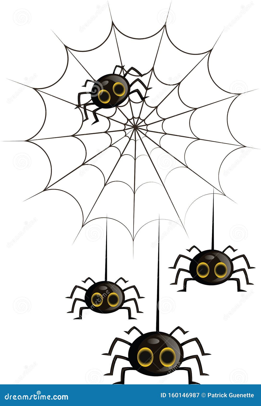 Four Black Cute Cartoon Spiders in a Spiderweb Vector Illustration ... Four Black Cute Cartoon Spiders in a Spiderweb Vector Illustration ...