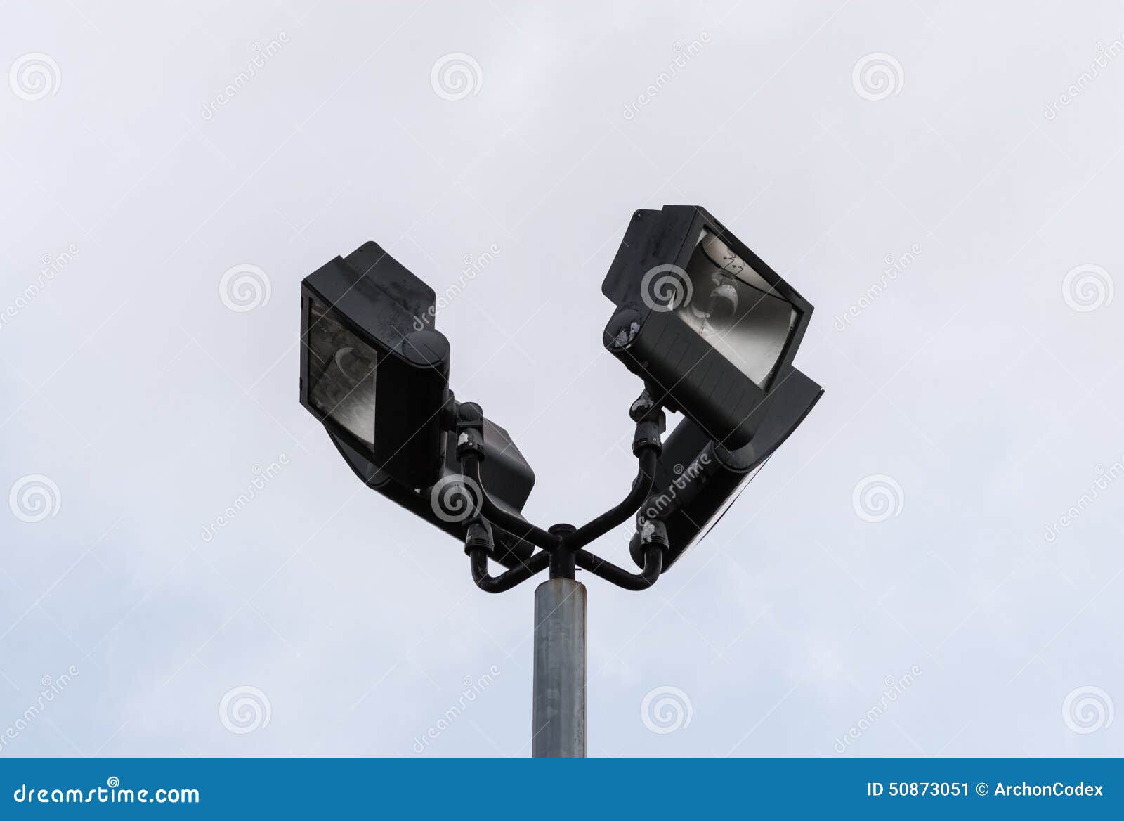 Four Black Flood Lights at Top of Post Stock Image - Image of ...