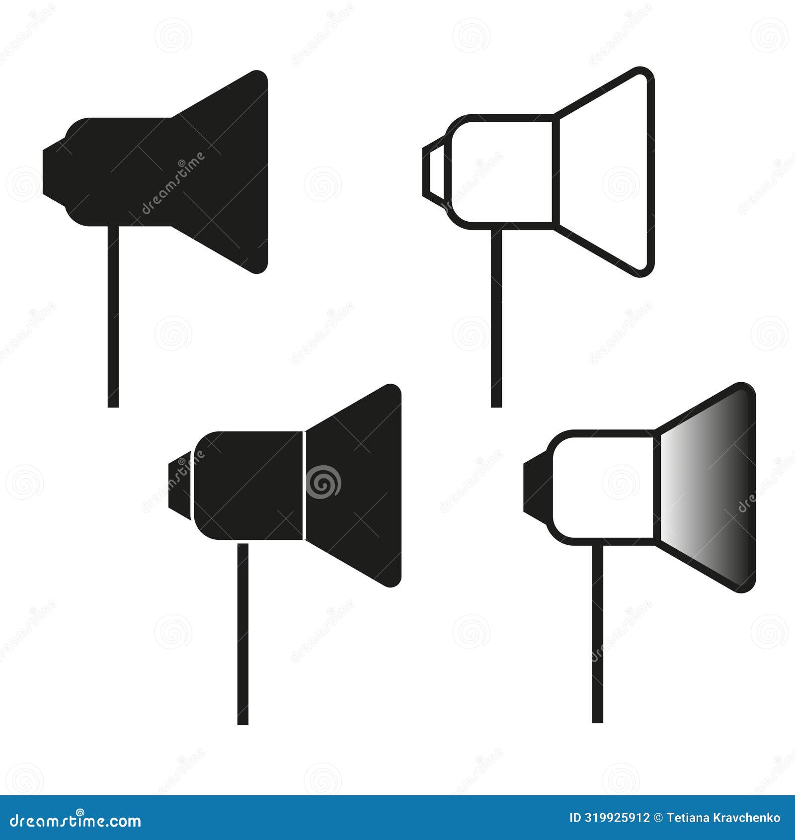 Four Black Megaphones. Different Styles. Sound Vector Icons. Simple ...