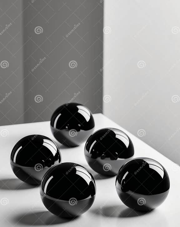 Four Black Round Objects with a Shiny Surface. Stock Photo - Image of ...