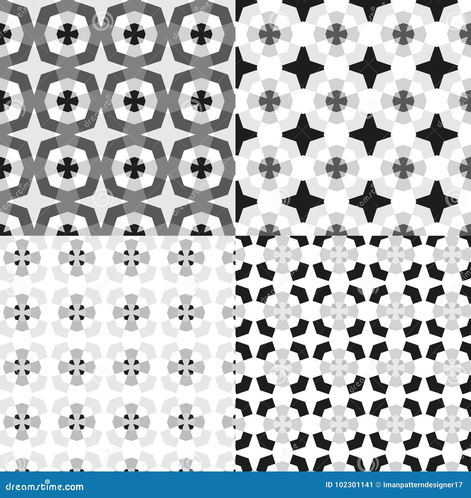 Four Black and White Mosaic Patterns Stock Vector - Illustration of ...