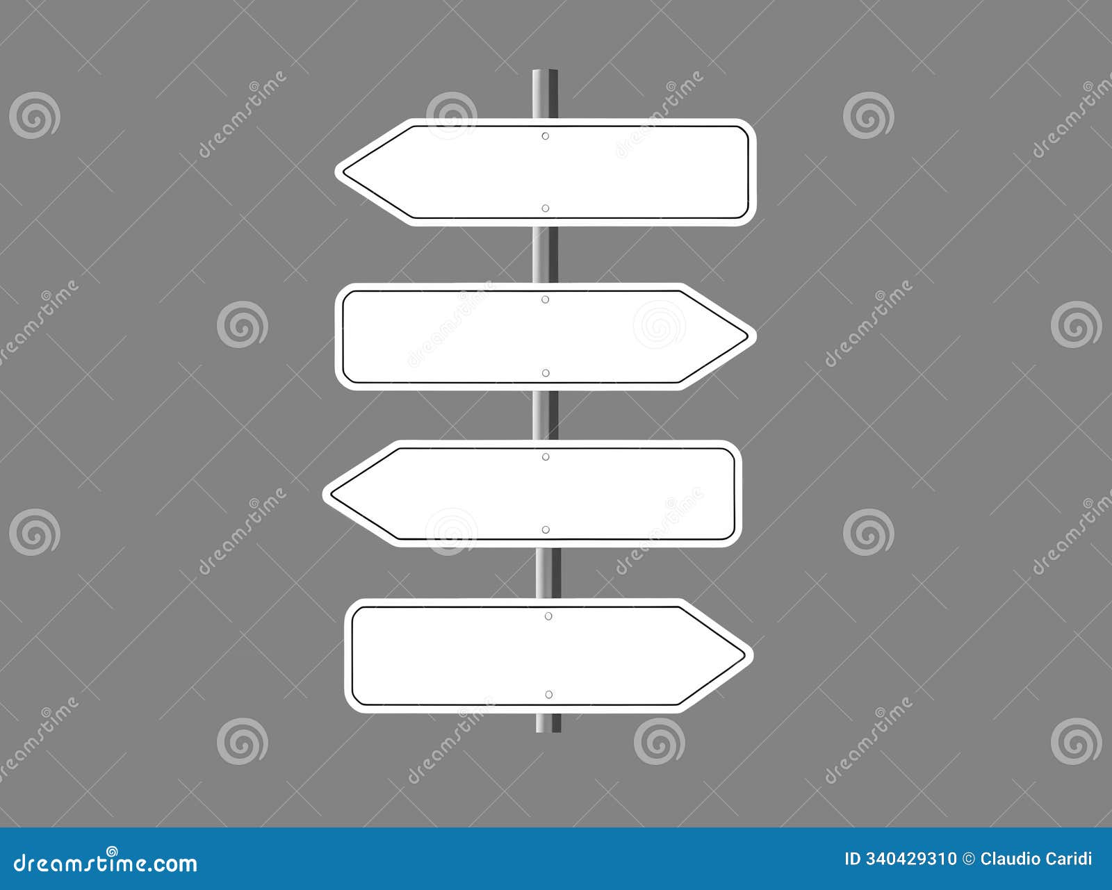Four Blank Road Signs Point in Different Directions Stock Illustration ...