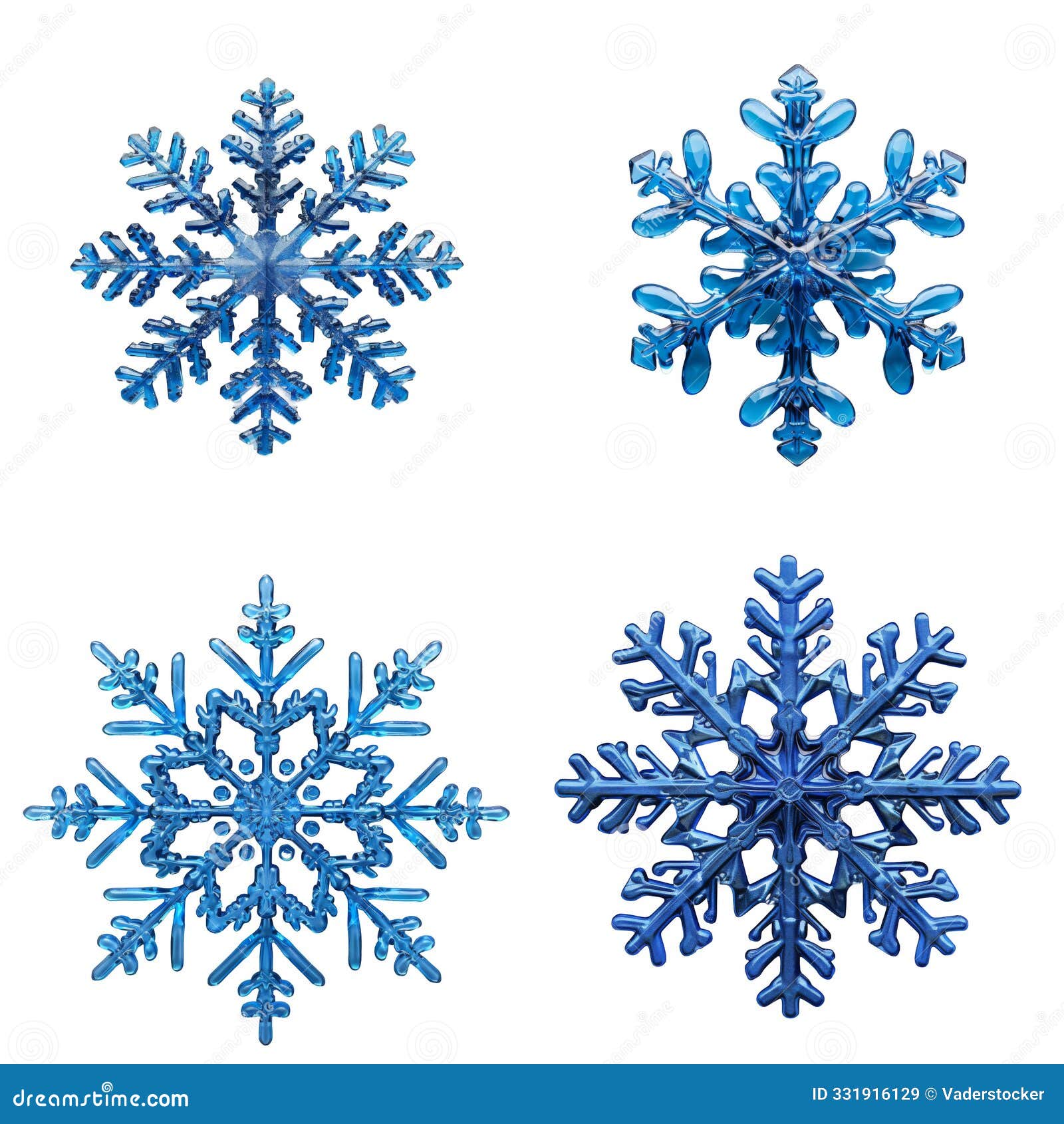 Four Blue Crystal Snowflakes on a White Background Stock Illustration ...
