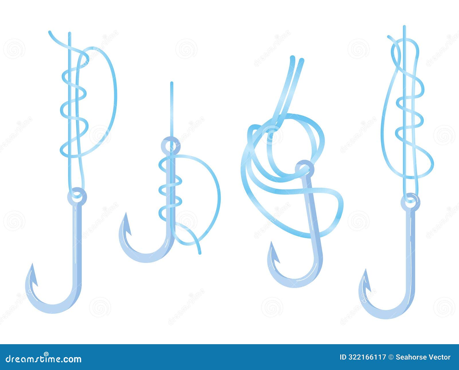 Four Blue Fishing Hooks Knots Techniques Vector Illustration Isolated ...