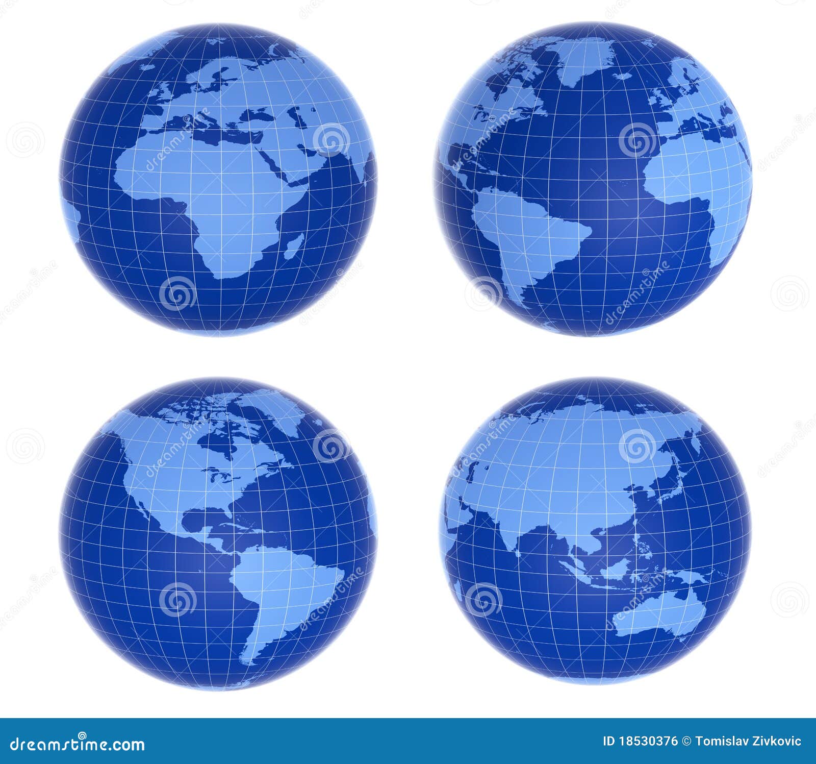 Four Blue Globes Showing Different Stock Illustration - Illustration of ...