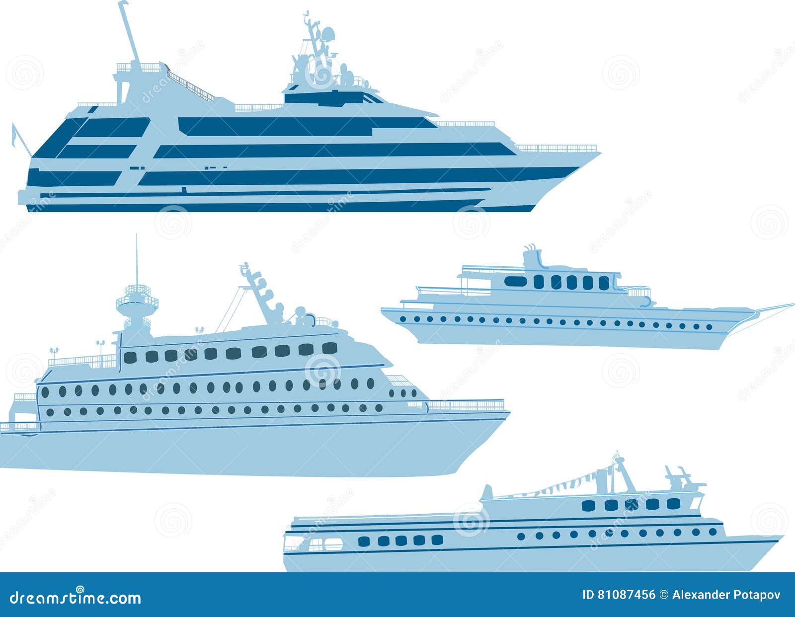 Four Blue Modern Small Ships on White Stock Vector - Illustration of ...