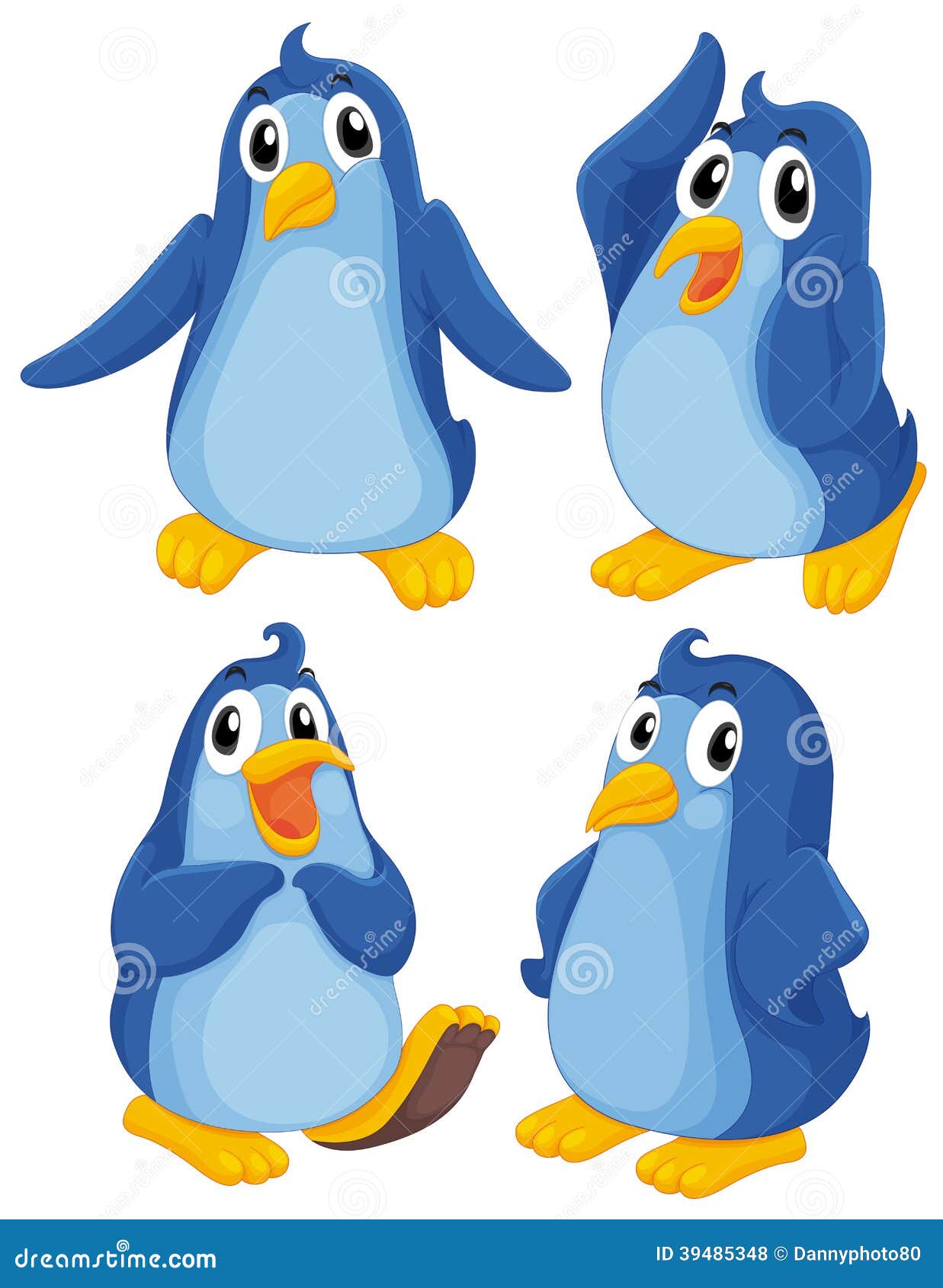Four blue penguins stock vector. Illustration of design - 39485348