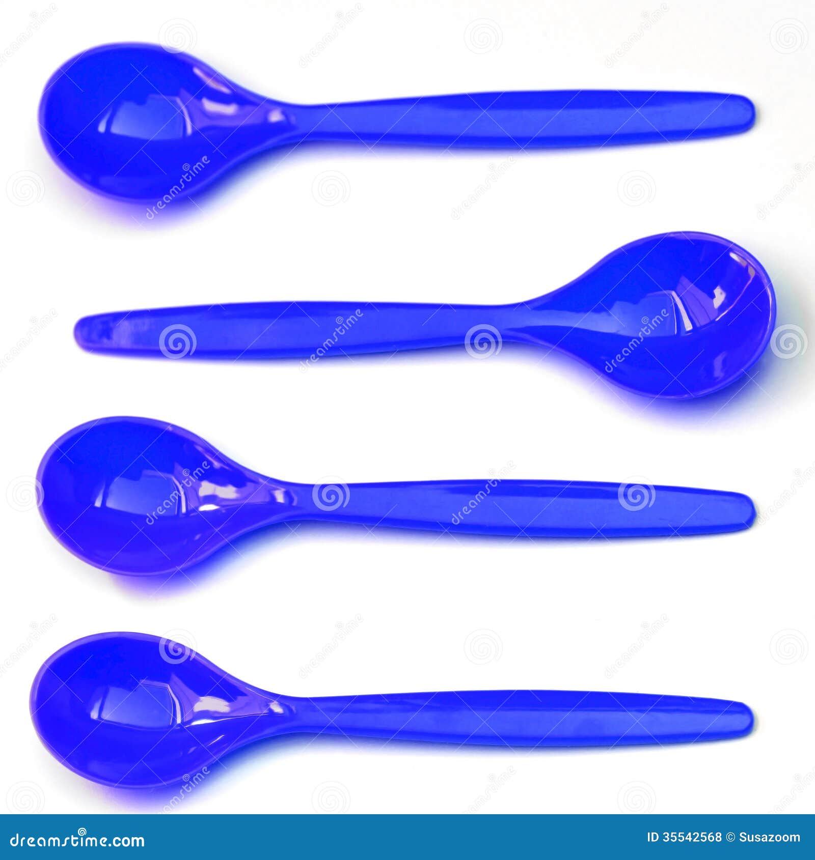 Four Blue Plastic Teaspoons, One Against the Mainstream Stock Photo ...